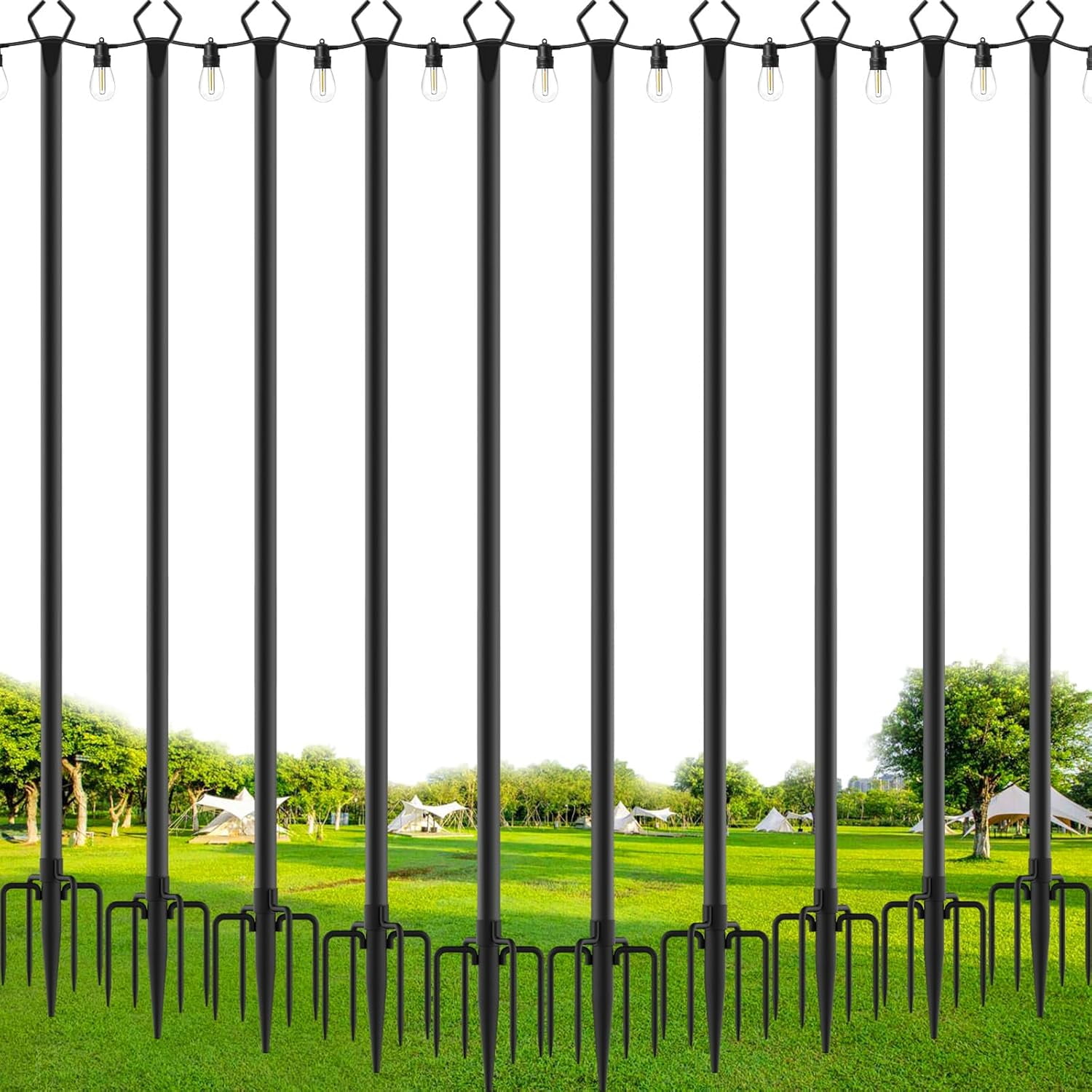10 Pack String Light Poles,10 Ft Metal Poles with Fork for Outdoor ...