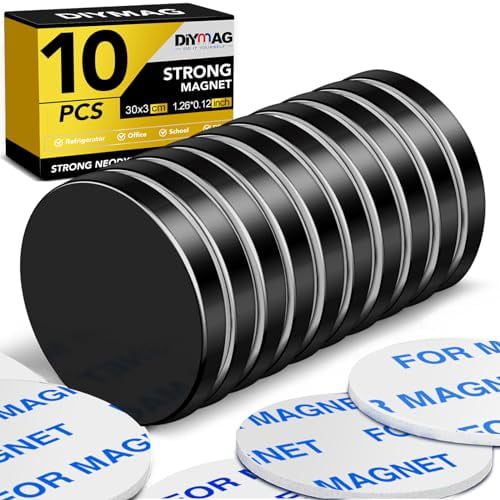 10 Pack Strong Magnets with Double Sided Adhesive, 1.26" x 0.12" Round ...