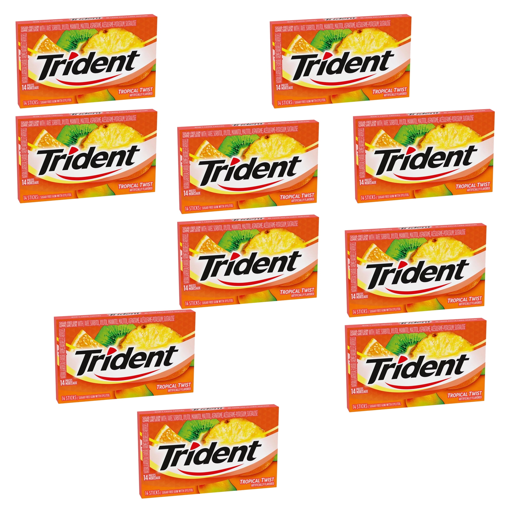 10 Pack Sugar-Free Gum | Trident Tropical Twist Flavour Gum - 14 Pieces ...
