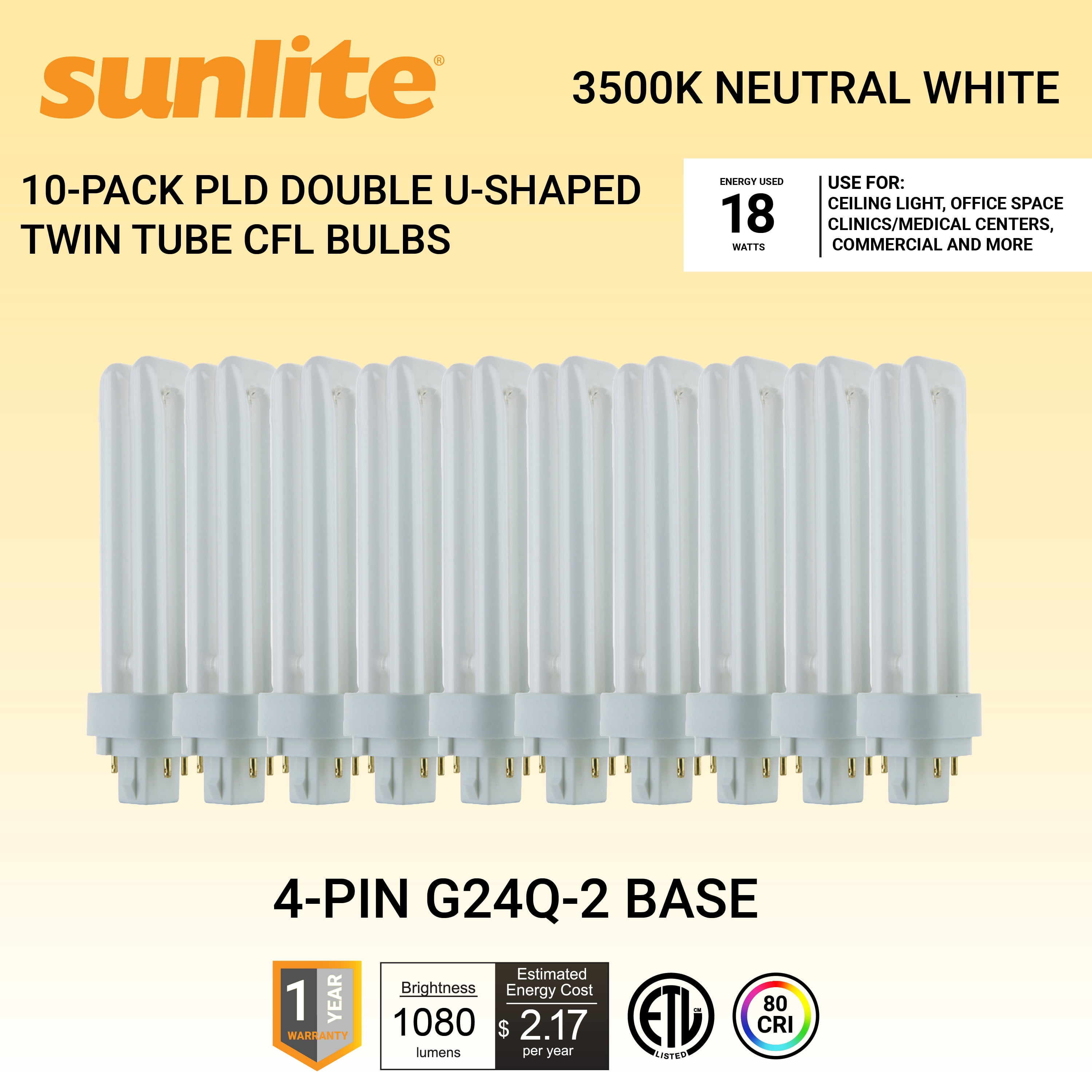 Sunlite PLD18/E/SP35K/10PK 3500K Neutral White Fluorescent 18W PLD ...