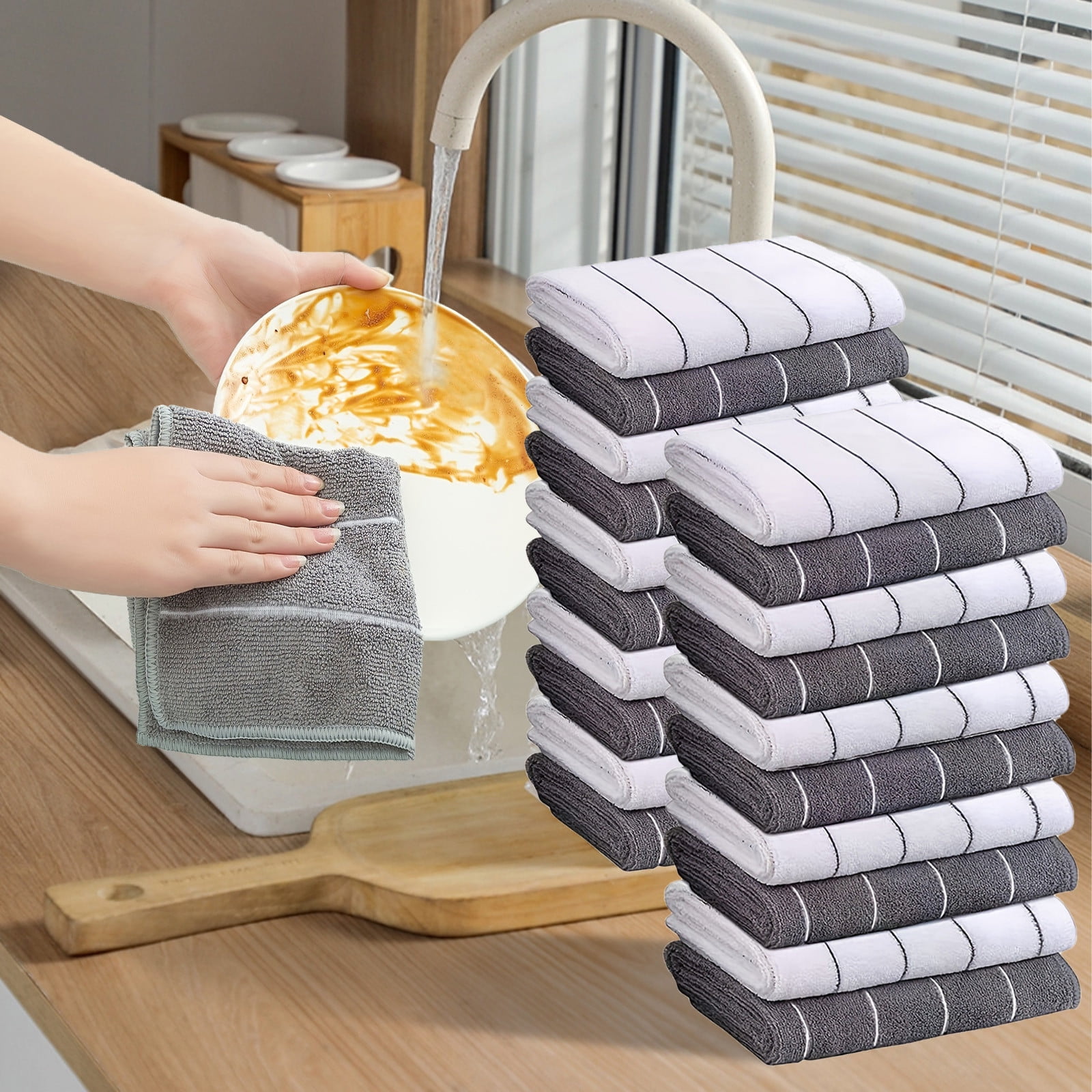 10-Pack Super Soft Polyester Dishcloths Highly Absorbent Quick-Dry ...