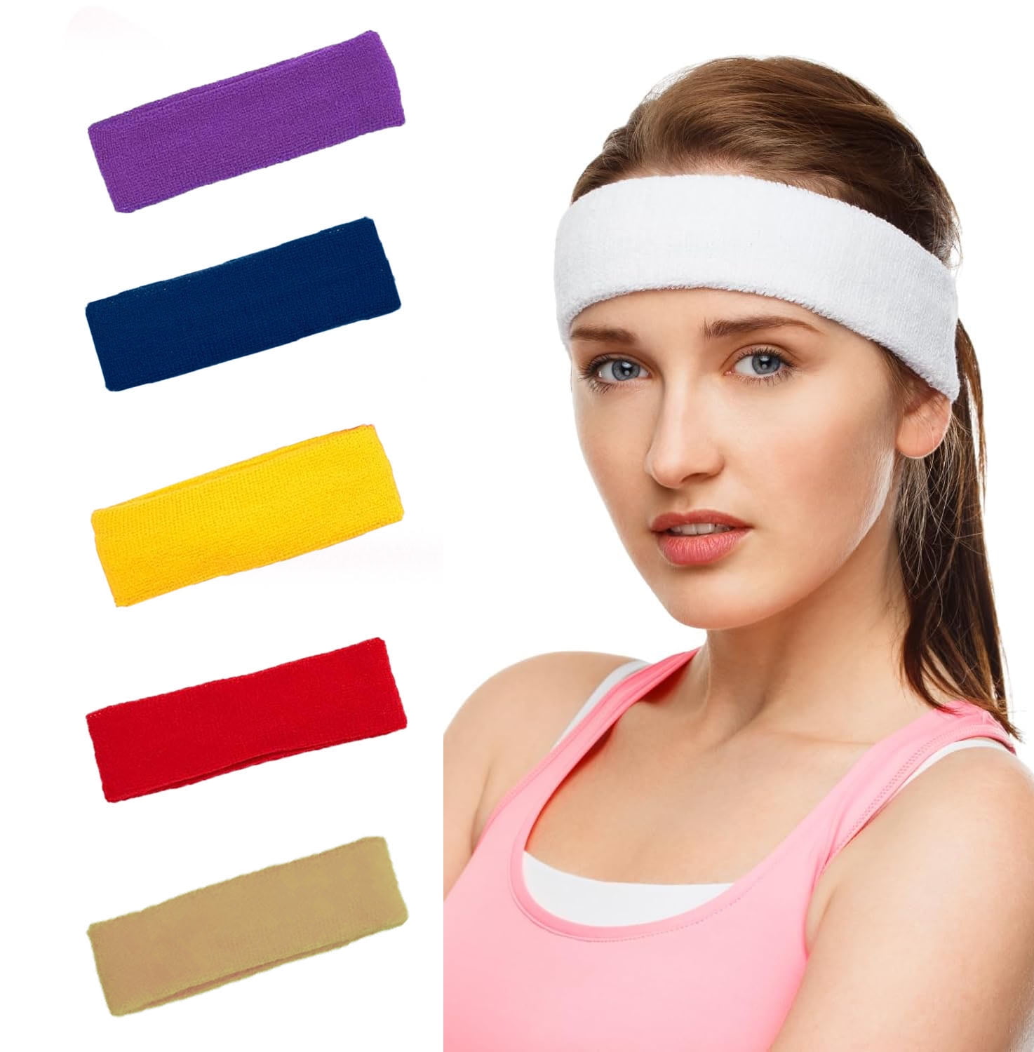 5 Pack Sweatbands Sports Headbands For Men Women Athletic Exercise Gym