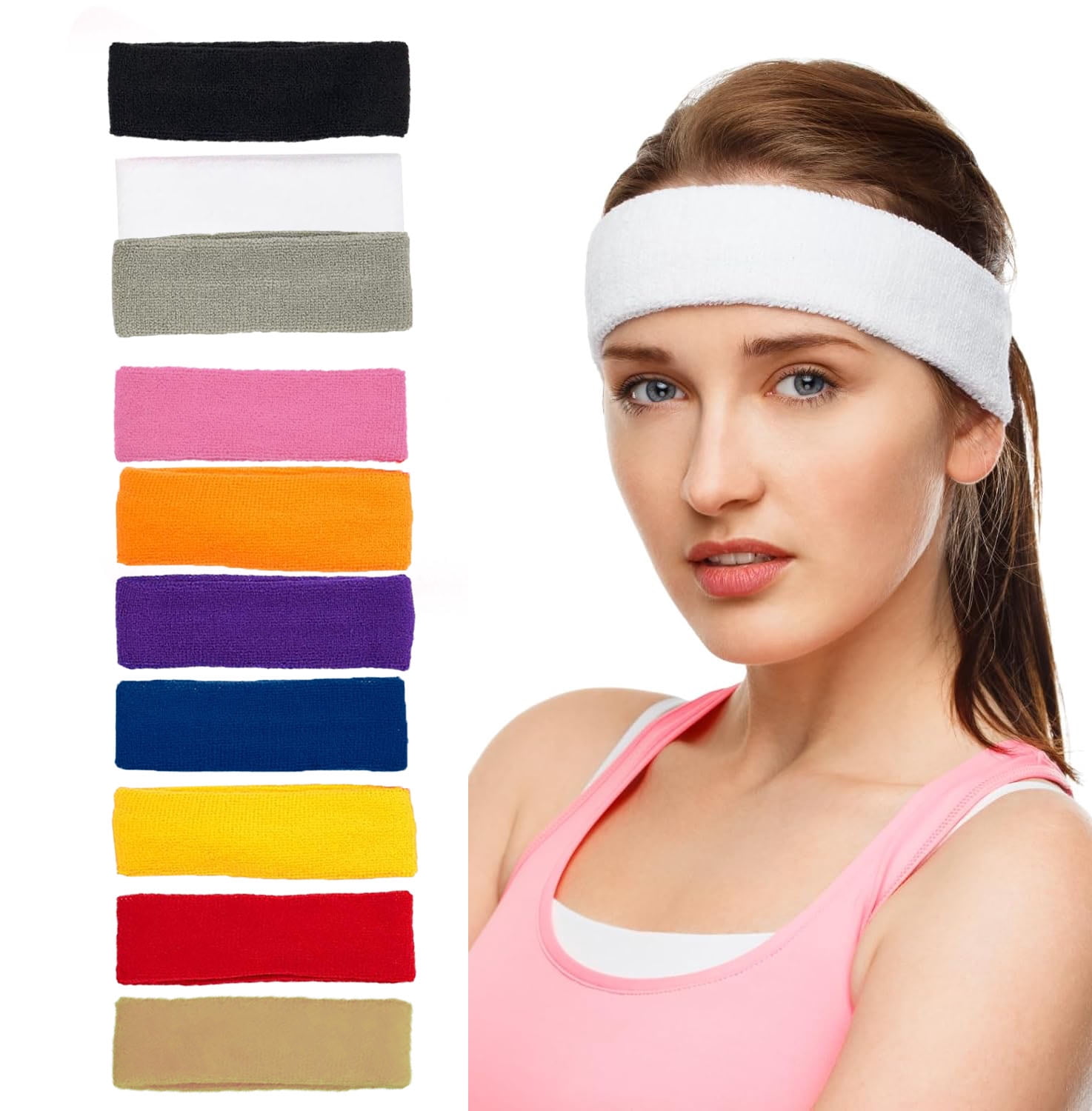 10 Pack Sweatbands Sports Headbands for Men Women Athletic Exercise Gym ...