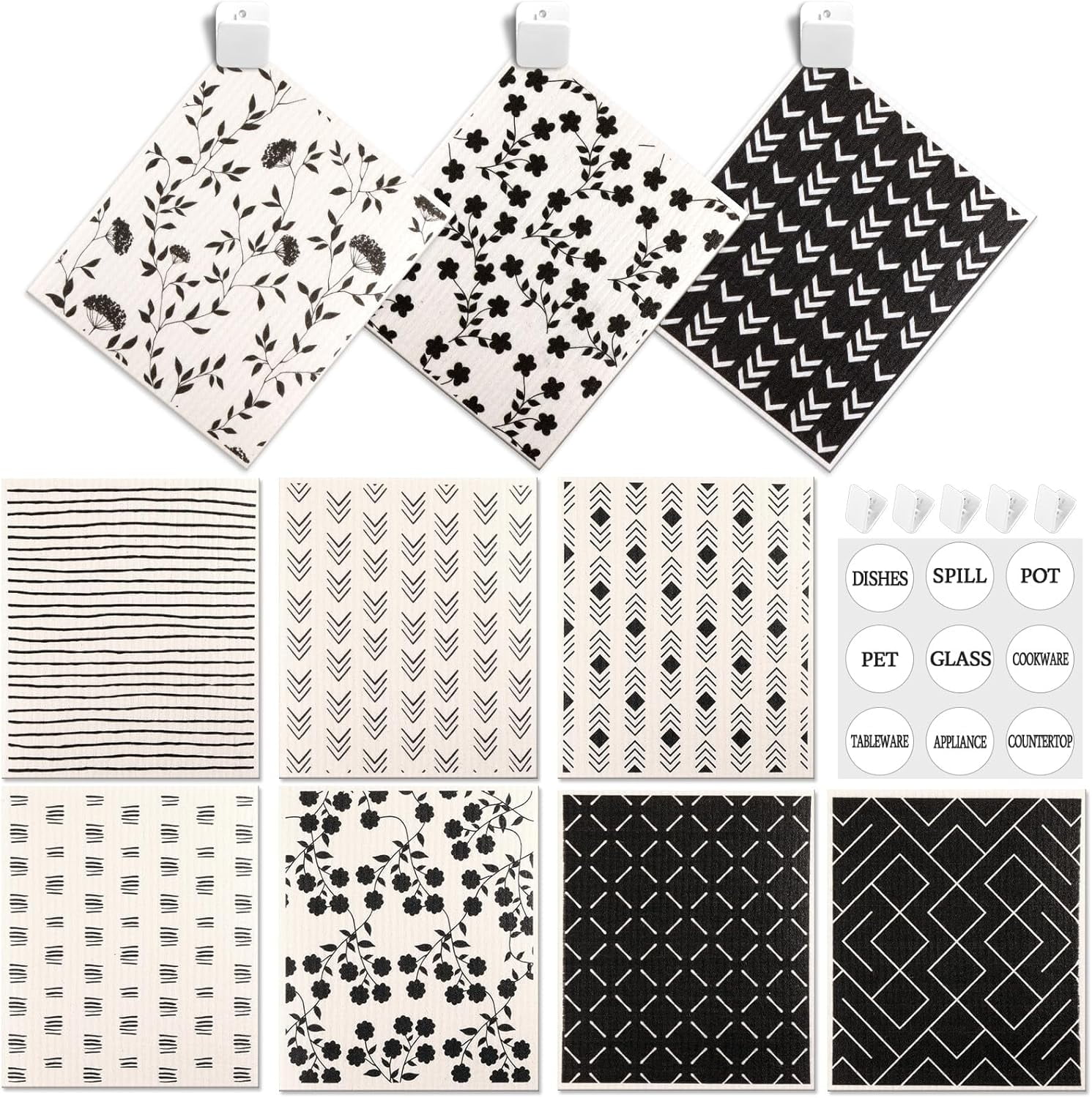 10 Pack Swedish Dishcloths with Hook, Eco-Friendly Reusable Paper ...