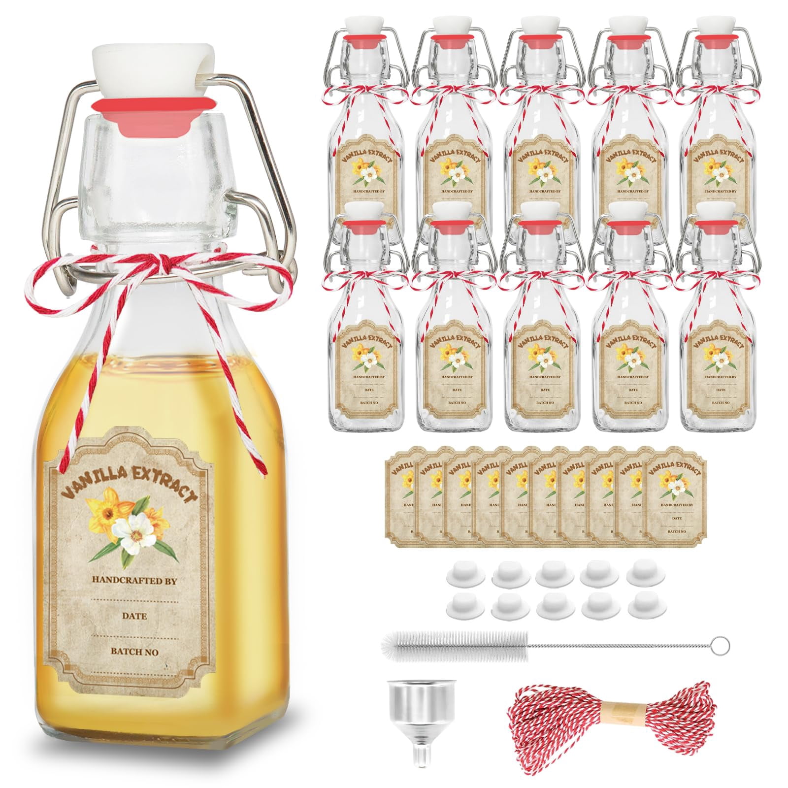 10 Pack Swing Top Glass Vanilla Extract Bottles 4 oz with Lids, Vanilla ...