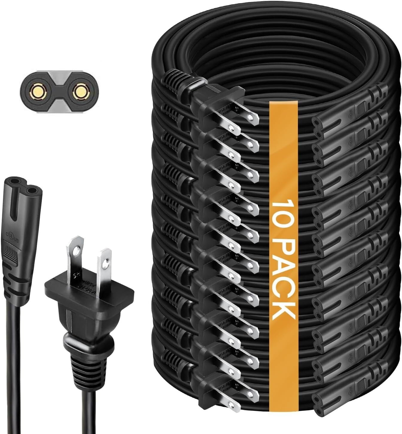 10 Pack TV Power Cord 10ft for TV Replacement TV Power Cable 2 Prong ...