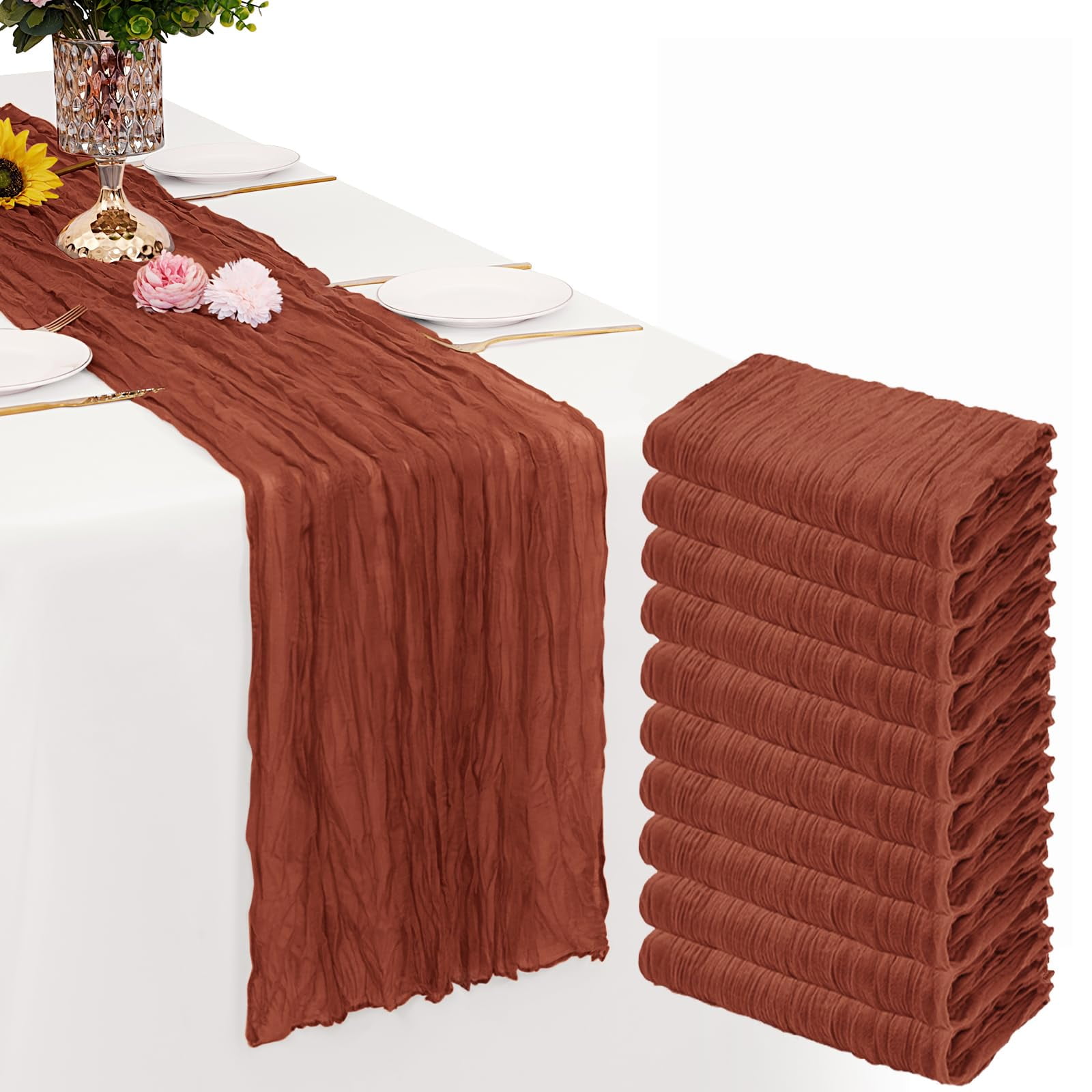 10 Pack Terracotta Cheesecloth Table Runner Gauze Rustic Sheer 35 x 70 ...