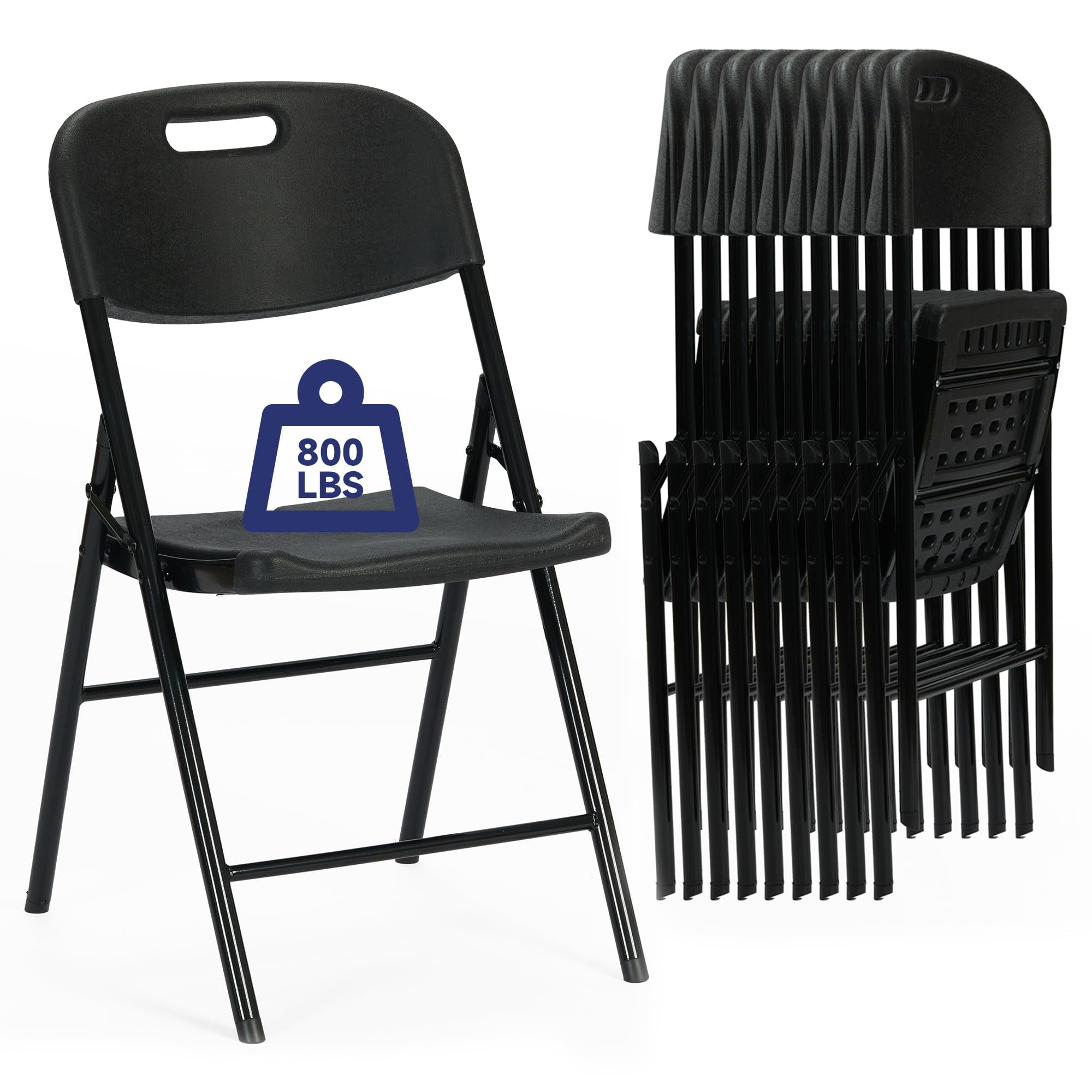 10 Pack Thicker 800 LBS Black Folding Chairs, Commercial Grade Folding ...