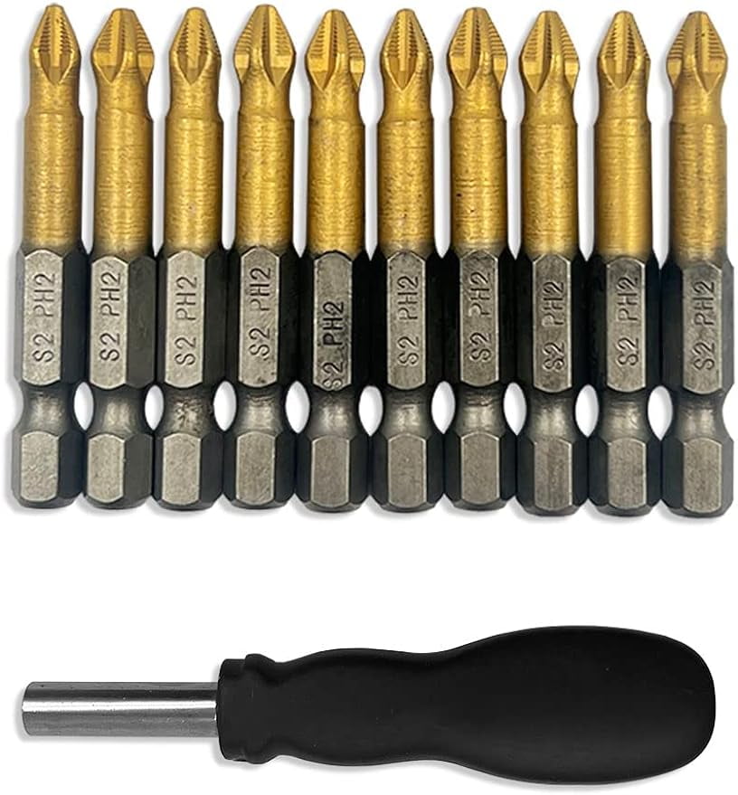 10 Pack Titanium Anti Slip Magnetic Phillips Bit Set,1/4 Inch Hex Shank Cross Impact Driver ...