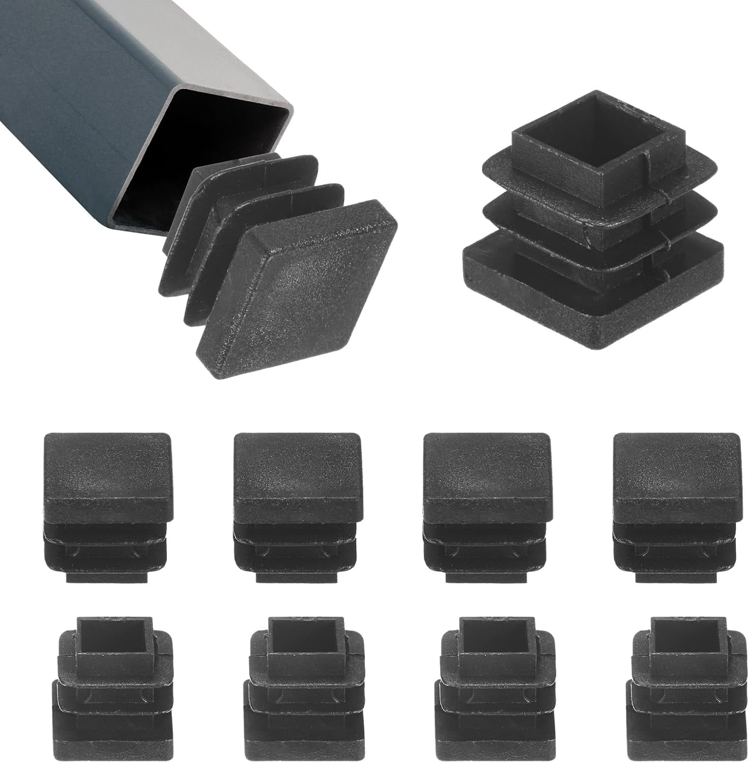 10-Pack Tubing End Caps, 0.6 x Inch Plastic Square Hole Plugs Inserts ...