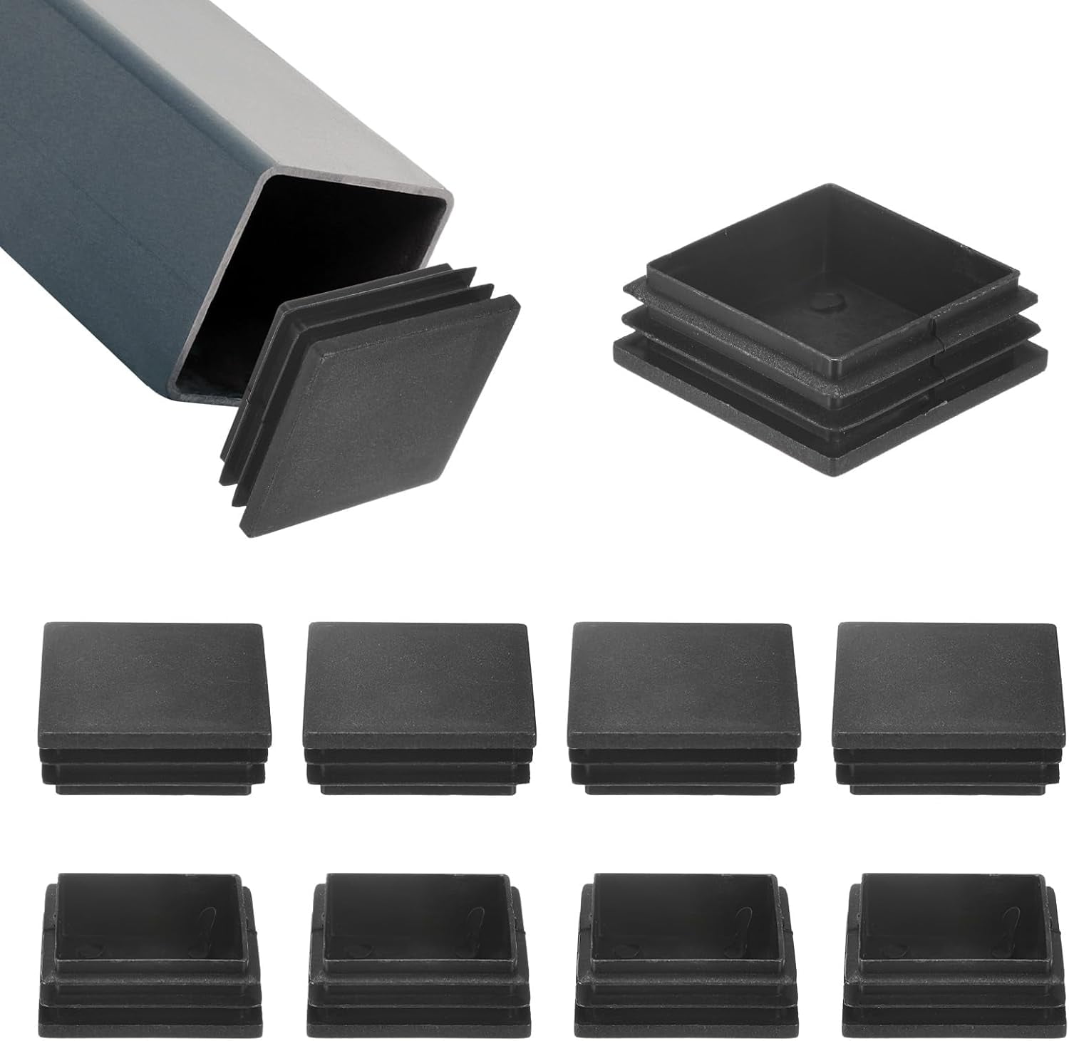10-Pack Tubing End Caps, 2 x Inch Plastic Square Hole Plugs Inserts for ...