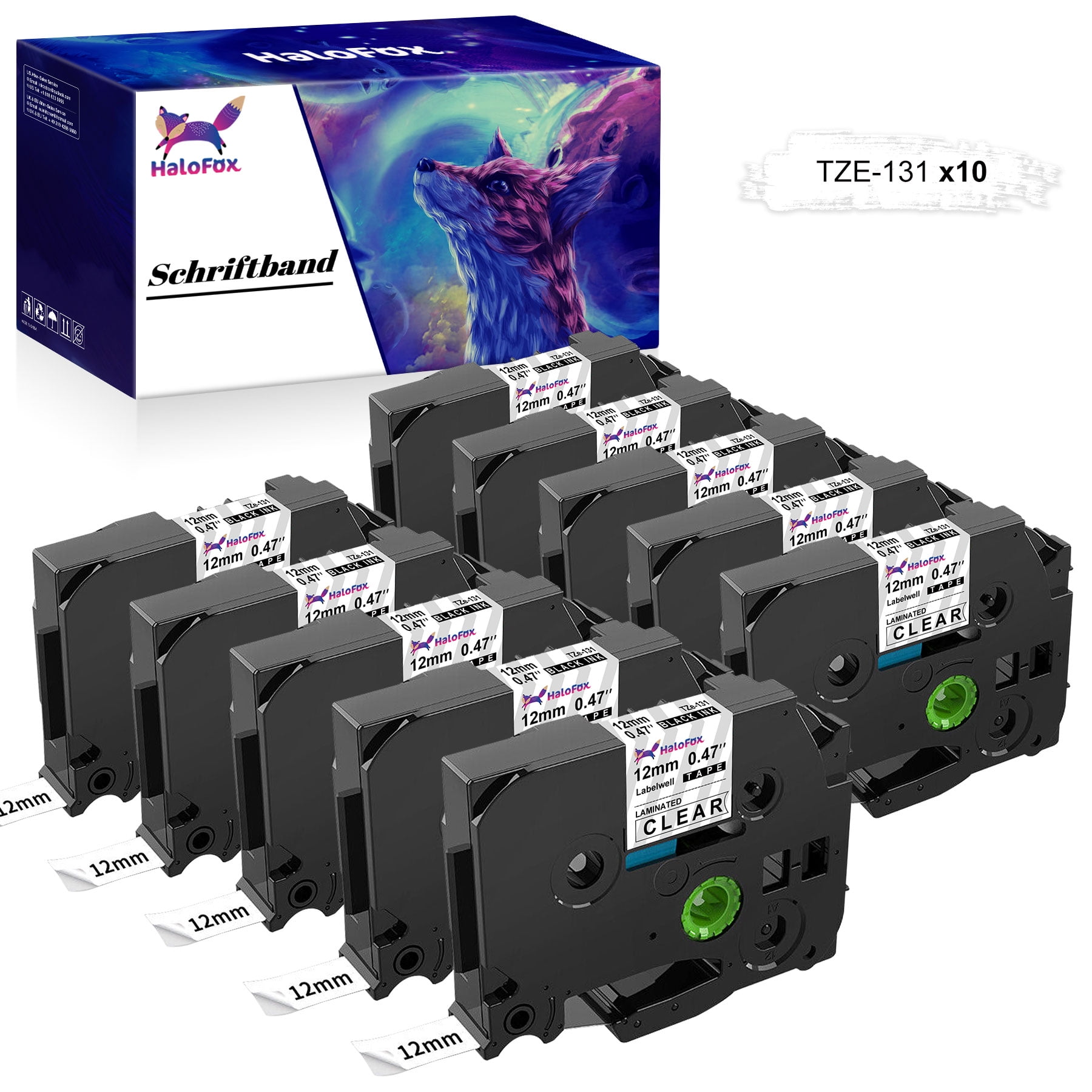 10-Pack Tz Tape Clear 12mm Tz-131 Label Tape Compatible for Brother TZe ...