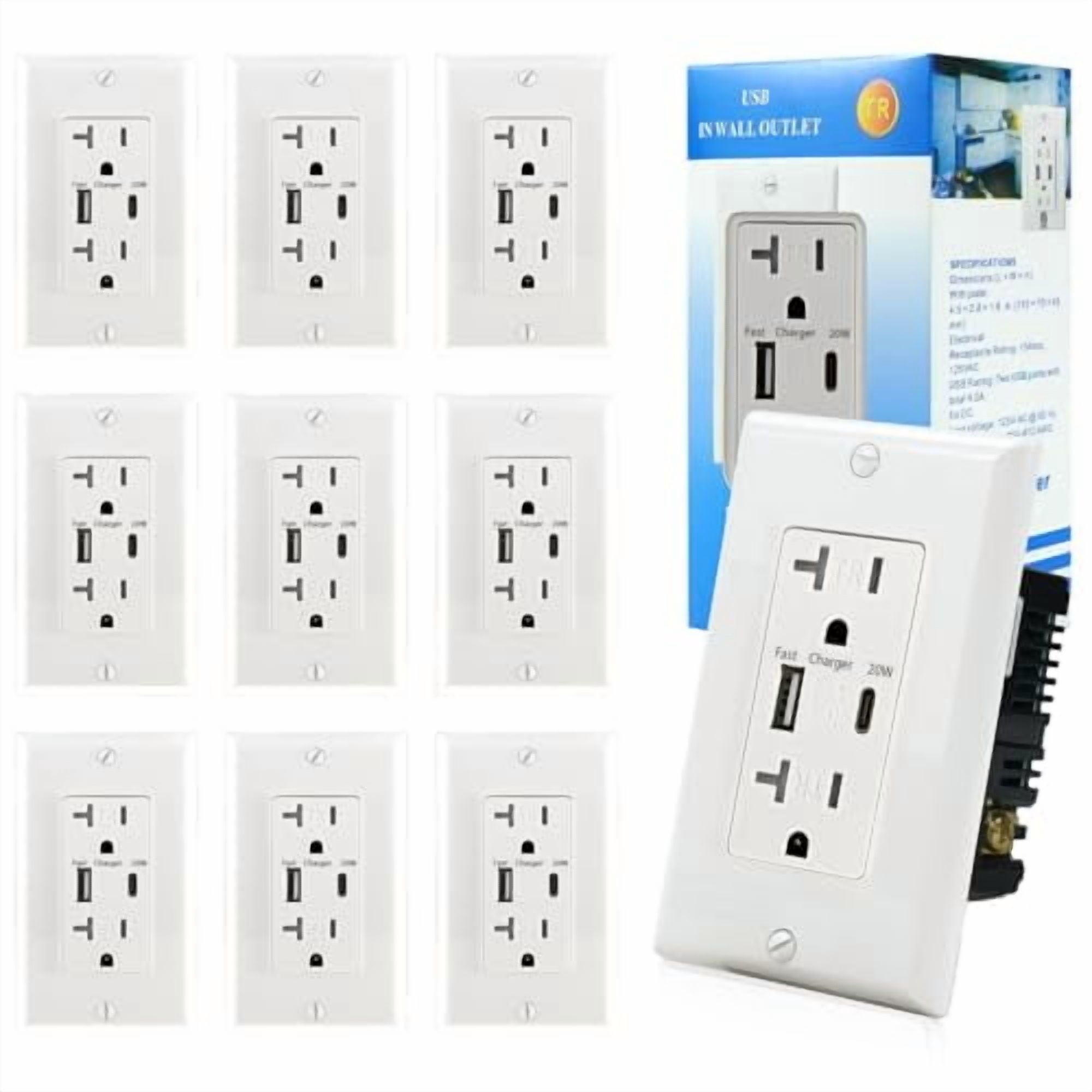[10 Pack] USB C Charger Wall Outlet, 20W Fast Charging USB A & USB C ...