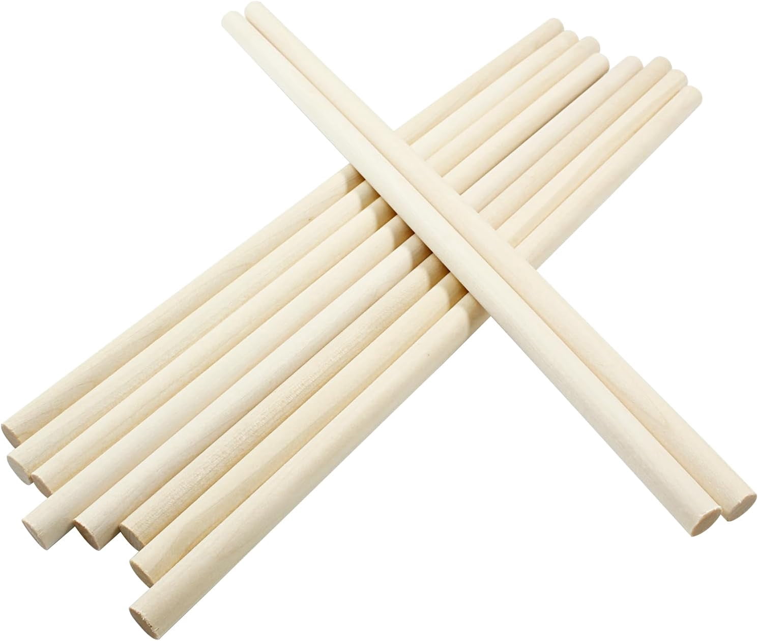 10 Pack Unfinished Bamboo Sticks Cylindrical Wooden Sticks 0.4" x 12 ...