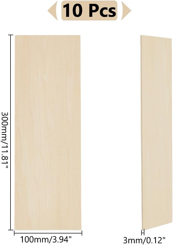 10 Pack Unfinished Wood Sheets for Crafts 12x4 Inch Natural Wooden ...