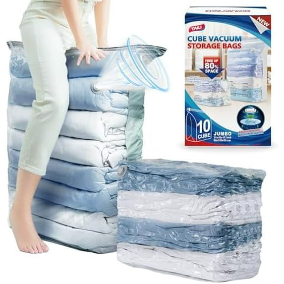 10 Pack Vacuum Storage Bags, Jumbo Cube Space Saver Bags (31x40x15 Inch ...