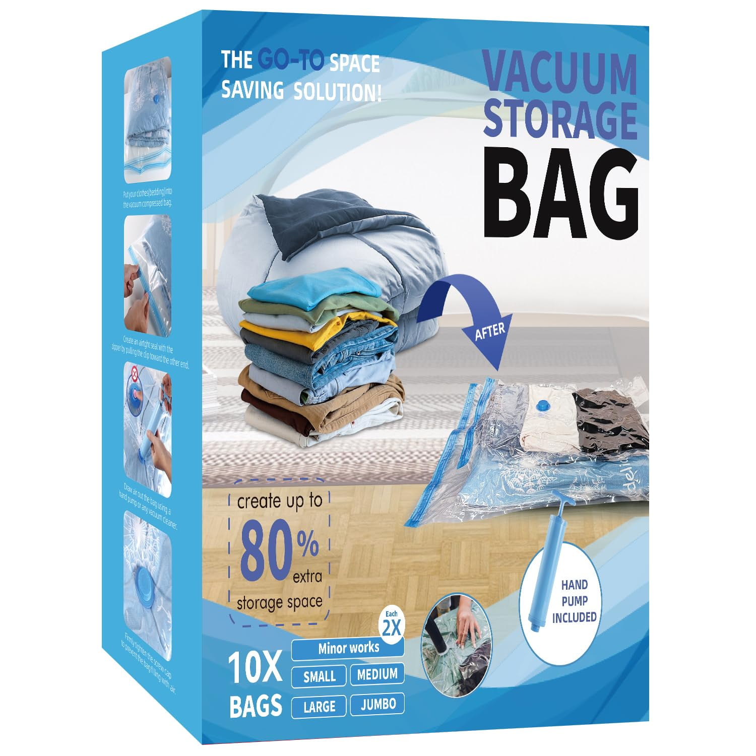 10 Pack Vacuum Storage Bags, Space Saver Bags with Hand Pump, Vacuum ...