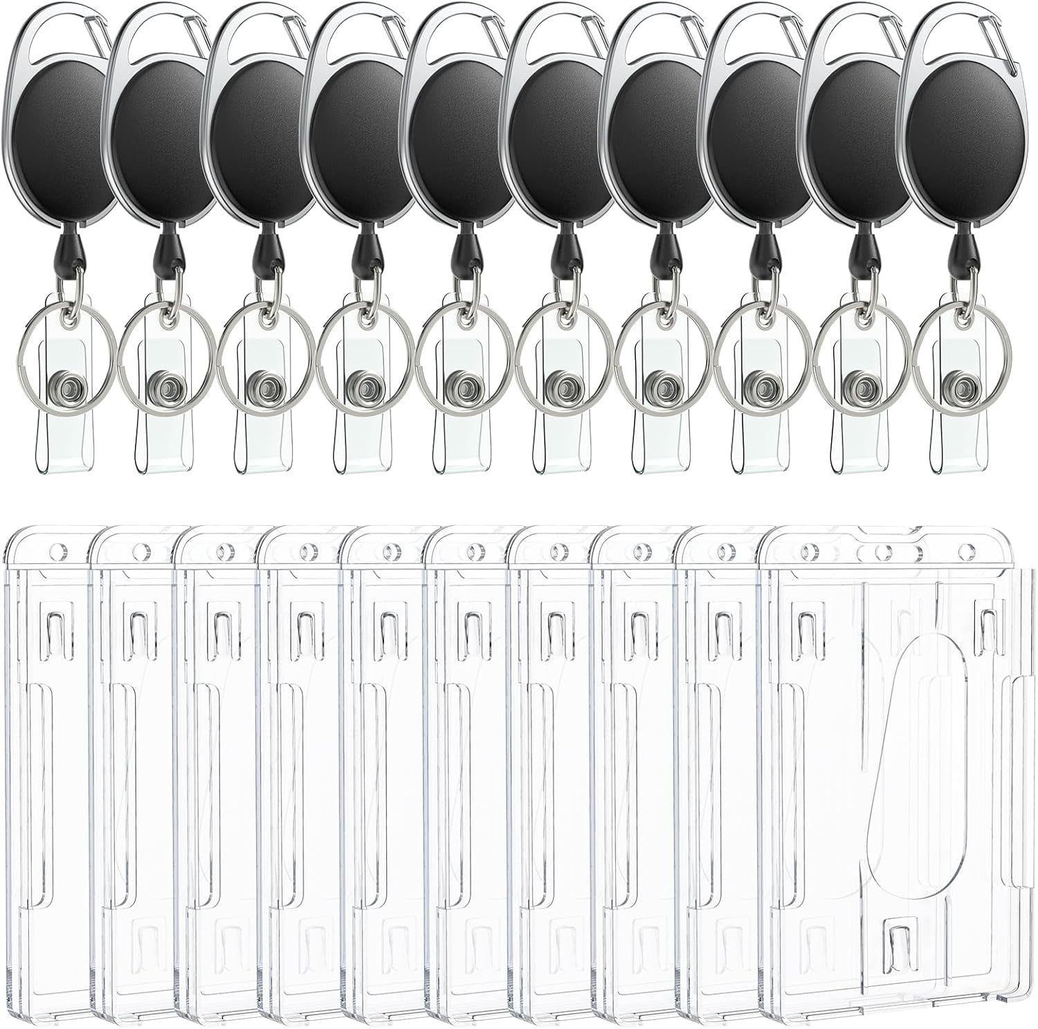 10 Pack Vertical 2-Card Badge Holder with Thumb Slots Hard Transparent ...