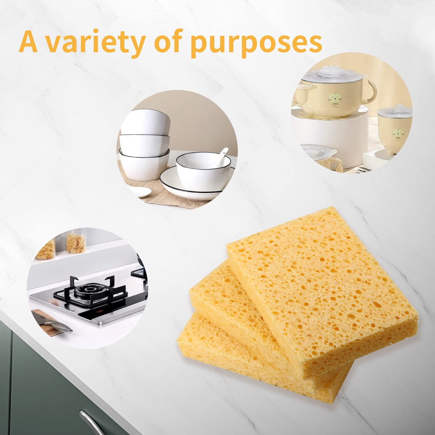 10 Pack Washing up Sponge Kitchen Biodegradable Natural Cellulose ...