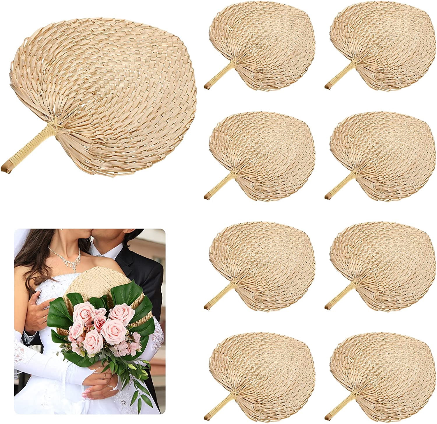 10 Pack Wedding Fans Large Bamboo Hand Fan Natural Raffia Hand Fans ...
