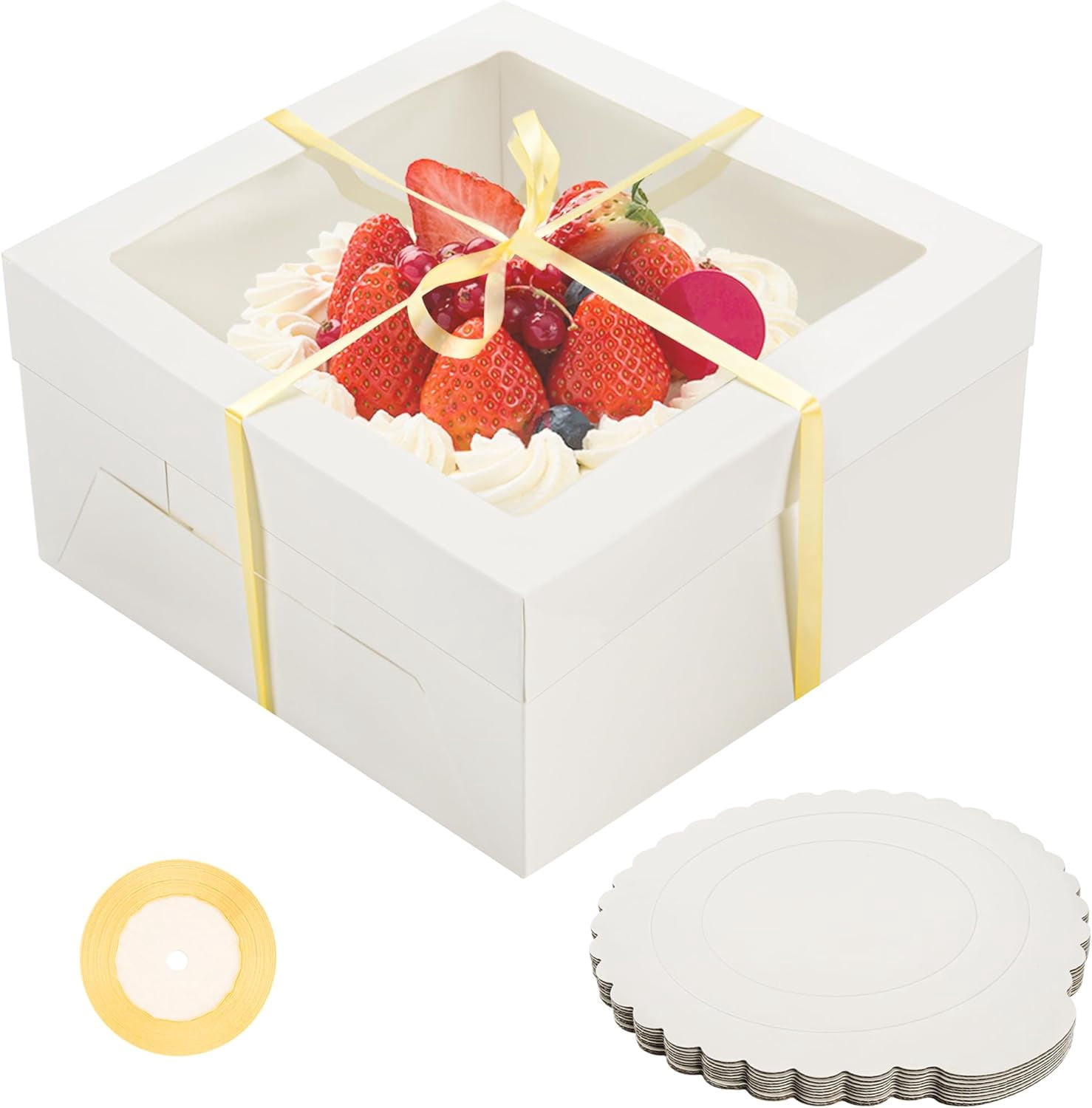 10 Pack White Cake Boxes with Window, 12x12x6 Inches with 10 Cake ...