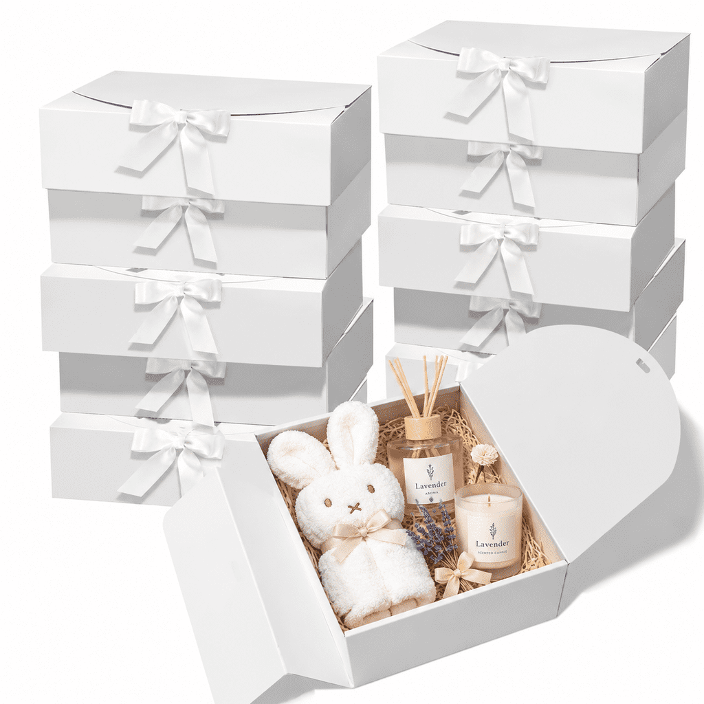 10 Pack White Gift Boxes with Lids and Ribbon, 10.6 x 7.8 x 3.2 Inch ...