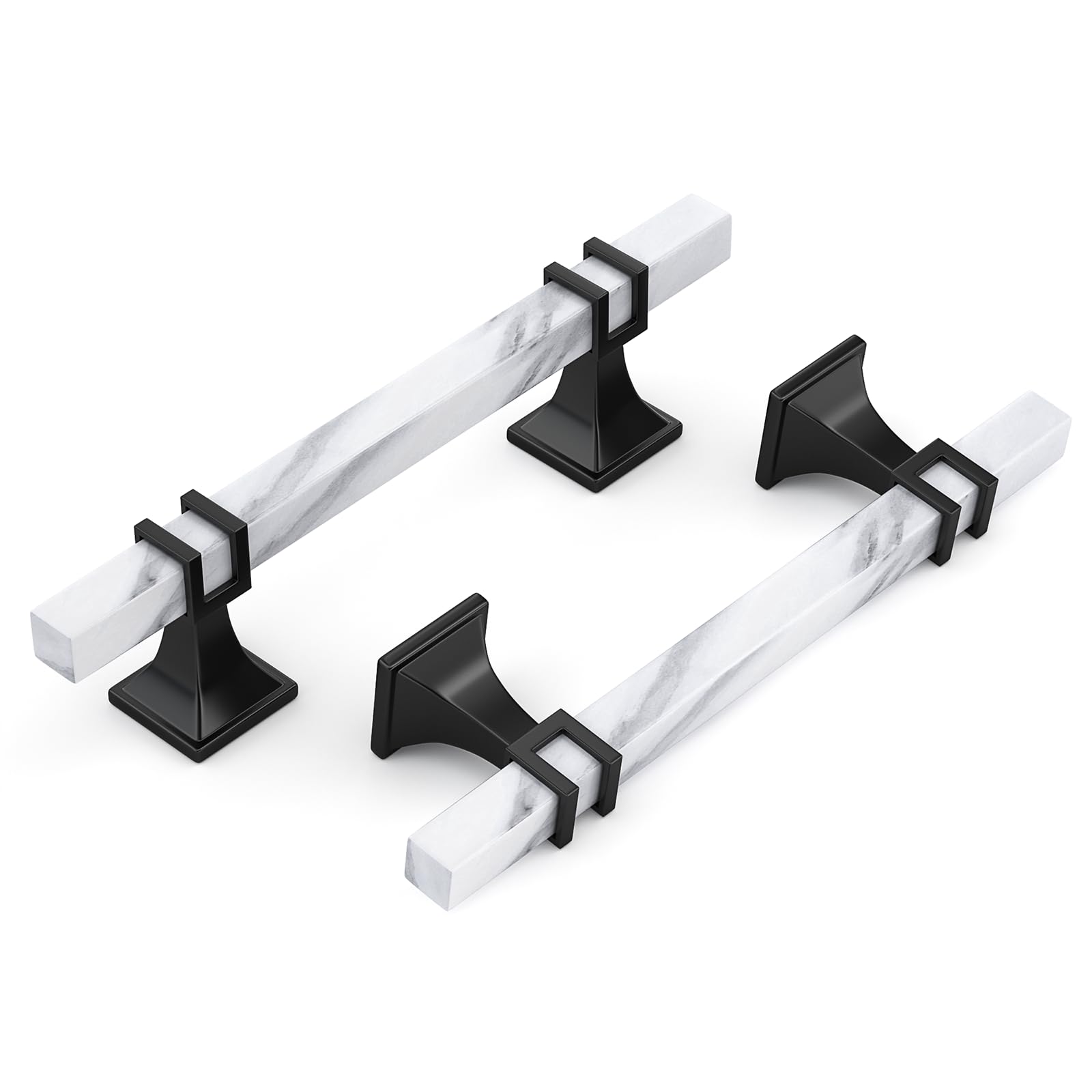 10 Pack White Marble Cabinet Pulls Black Cabinet Handles, 4 Inch ...