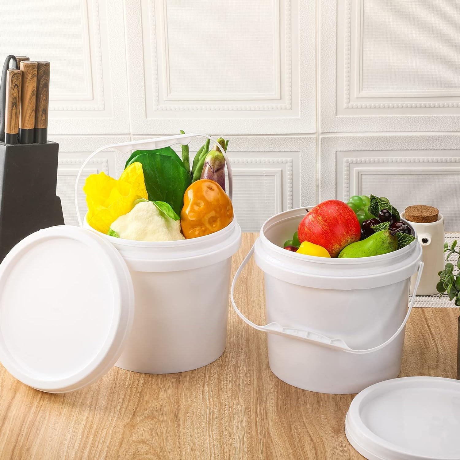 10 Pack White Plastic Bucket with Handle and Lid Food Storage Bucket ...