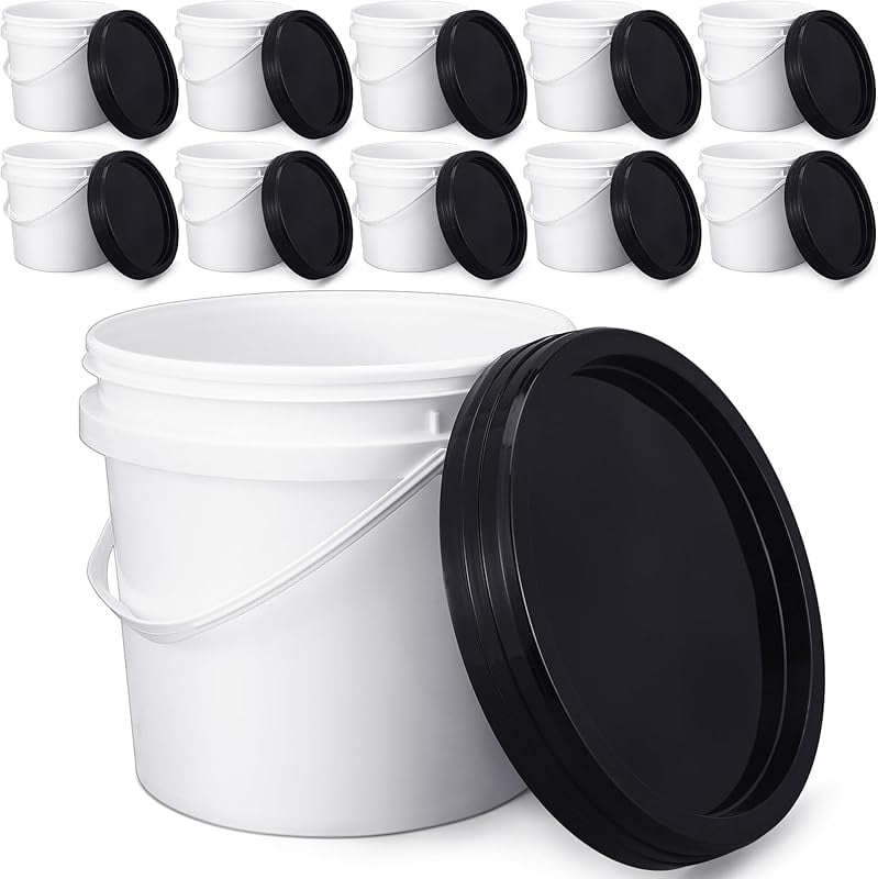 10 Pack White Plastic Bucket with Handle and Lid Food Storage Bucket ...