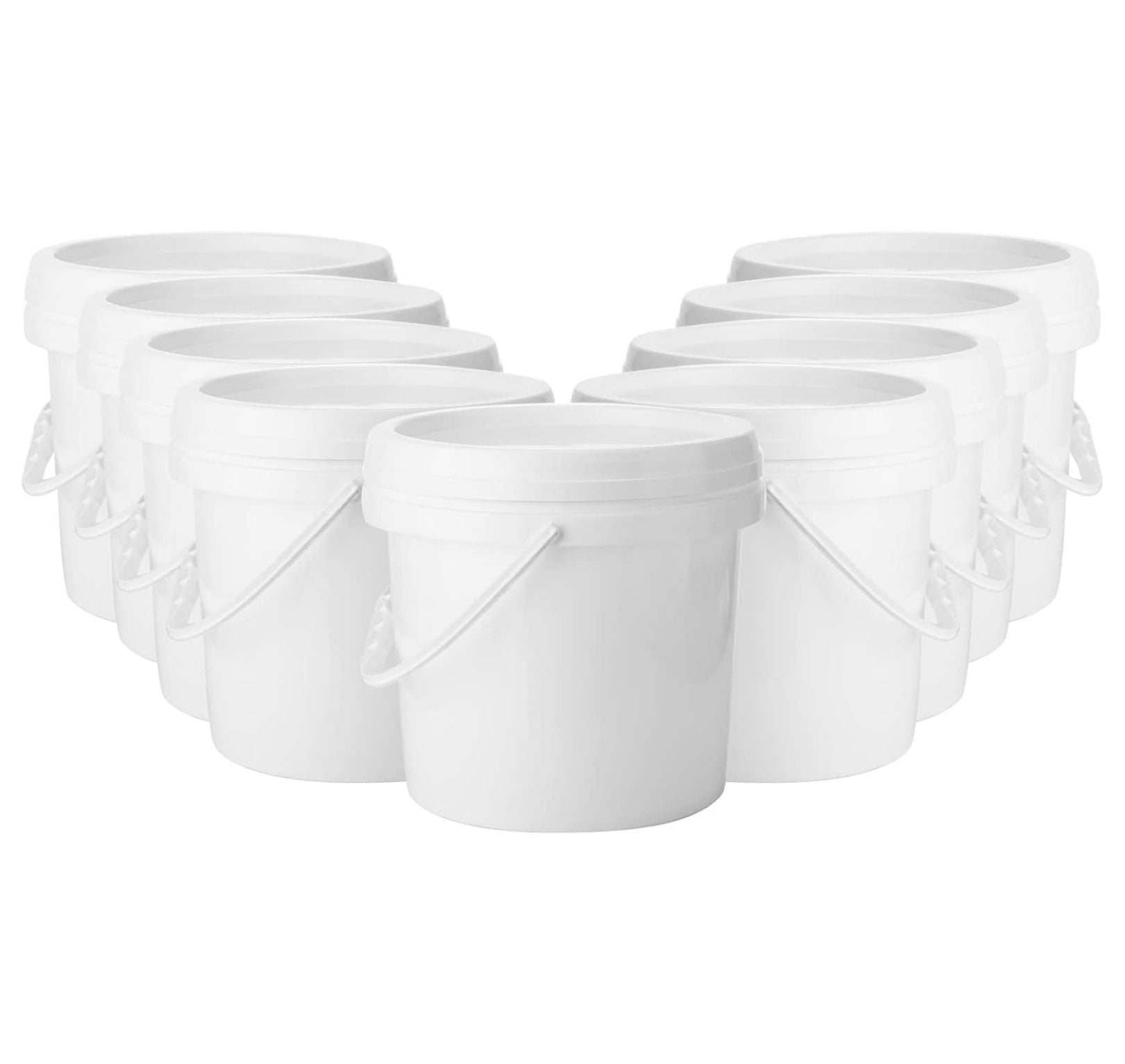10 Pack White Plastic Bucket with Handle and Lid Food Storage Bucket ...