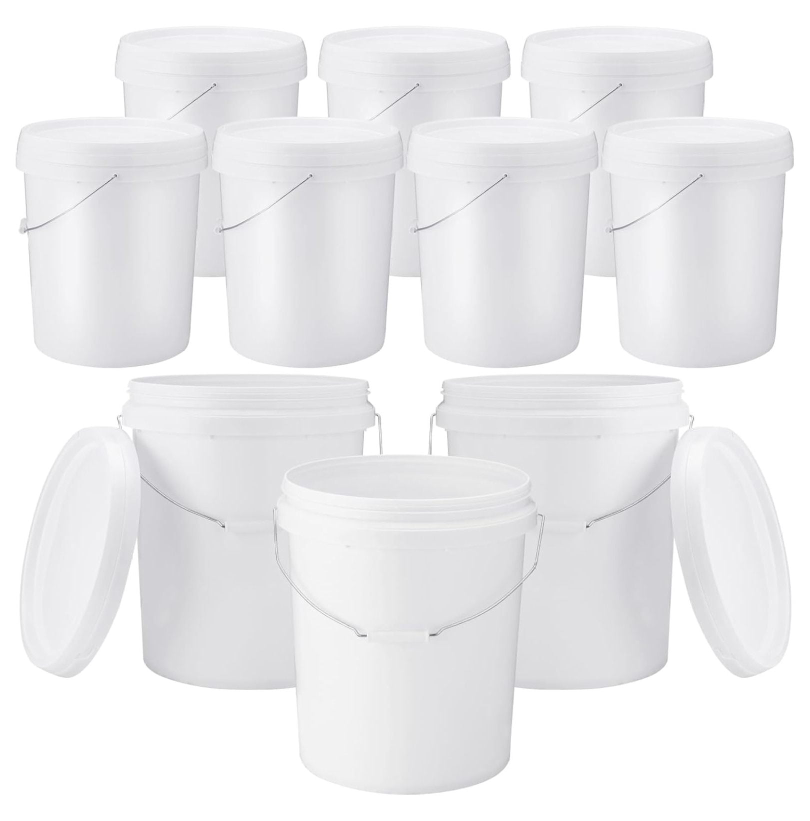 10 Pack White Plastic Bucket with Handle and Lid Food Storage Bucket ...