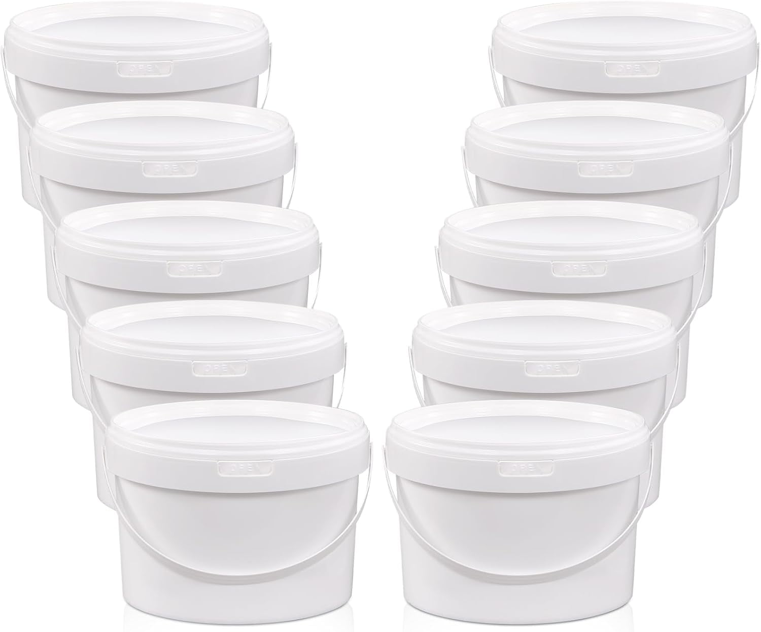 10 Pack White Plastic Bucket with Handle and Lid for Food Storage ...