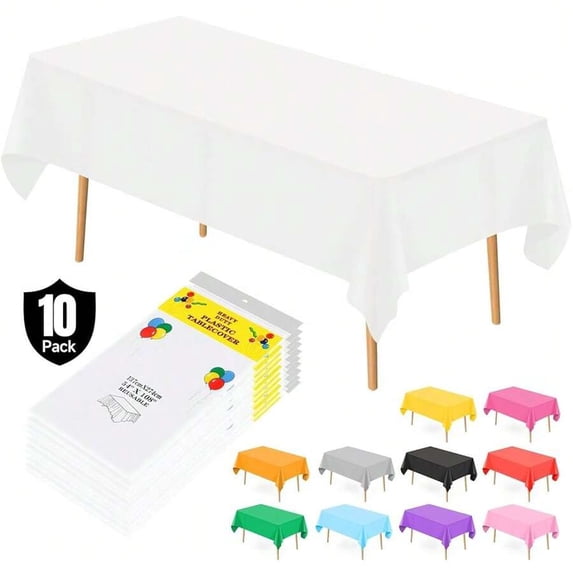 10 Pack White Plastic Tablecloths For Rectangular Tables 54 X 108 Inch ...