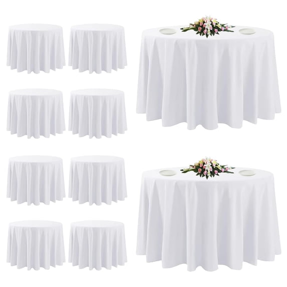 10 Pack White Round Tablecloths 120 Inch Stain Resistant And Wrinkle ...