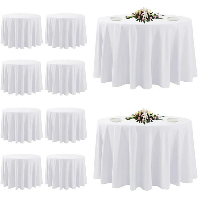 10 Pack White Round Tablecloths, 120 Inch Stain Resistant and Wrinkle ...