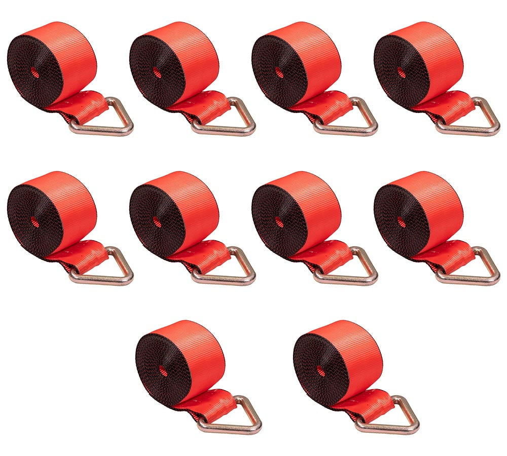 10 Pack Winch Straps 4" x 30' Red Heavy Duty Tie Down w/Delta Ring WLL ...