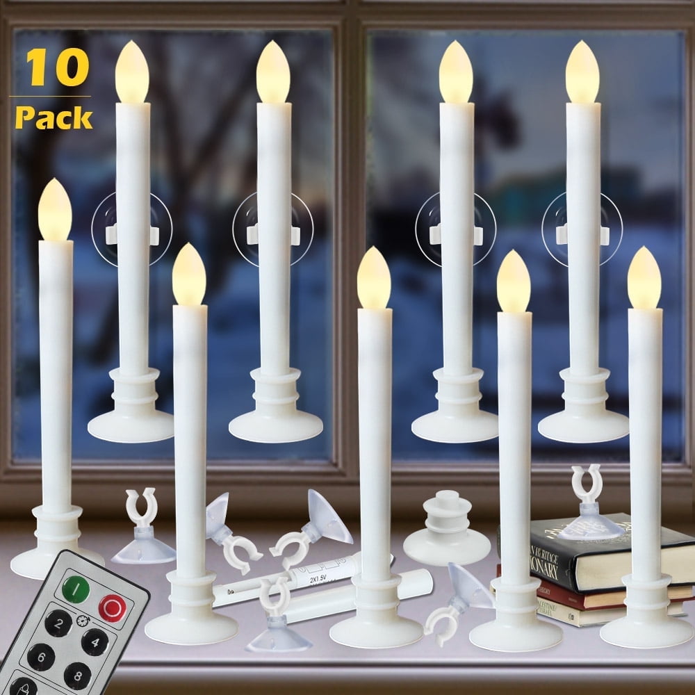 10 Pack LED Flickering Window Candles with Remote, Timer, Suction Cups ...