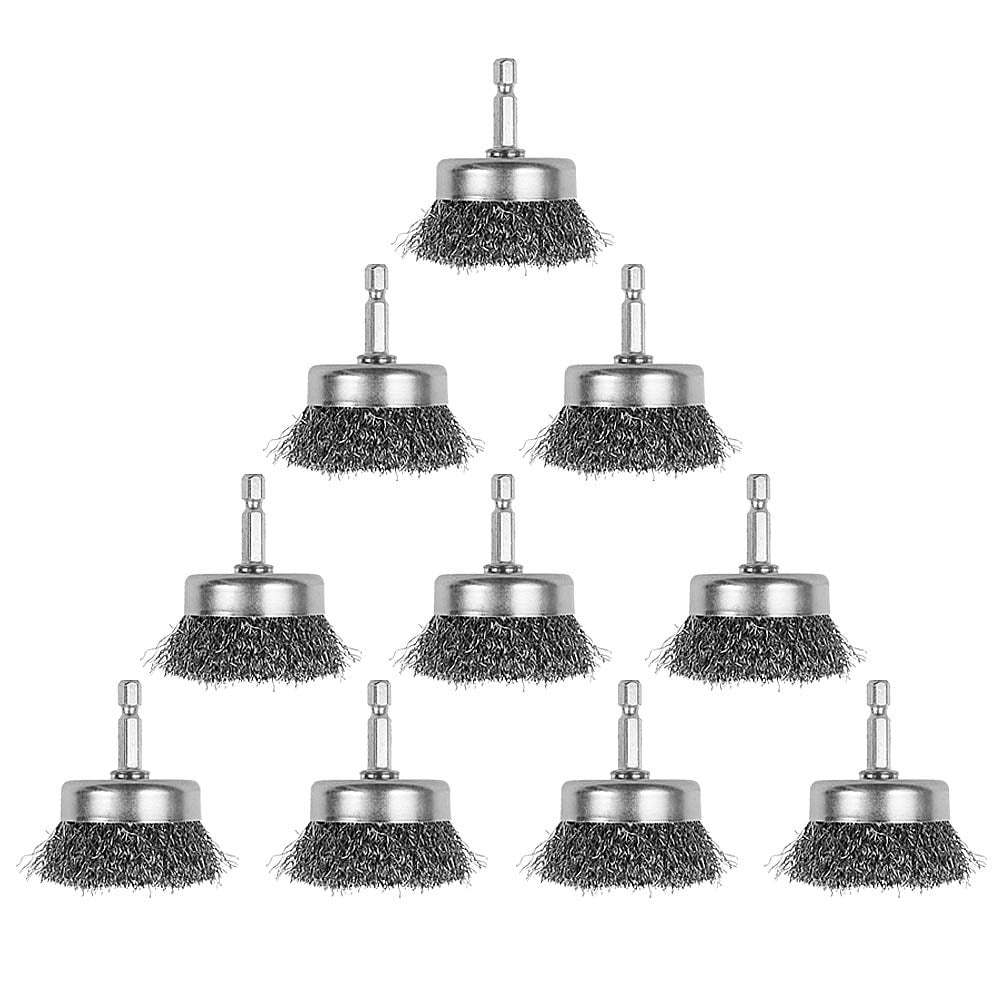 10 Pack Wire Cup Brush with 1/4-Inch Hex Shank, 2 Inch Wire Drill Brush ...