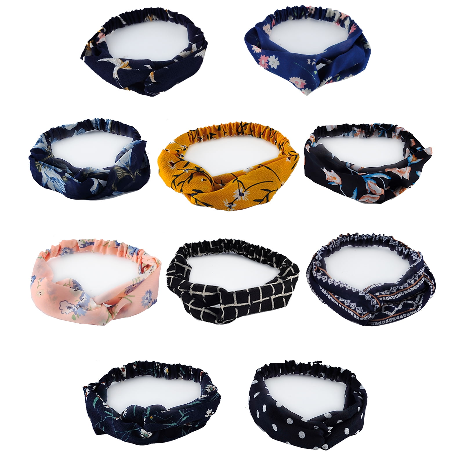 10 Pack Womens Headbands Boho Flower Printing Twisted Criss Cross