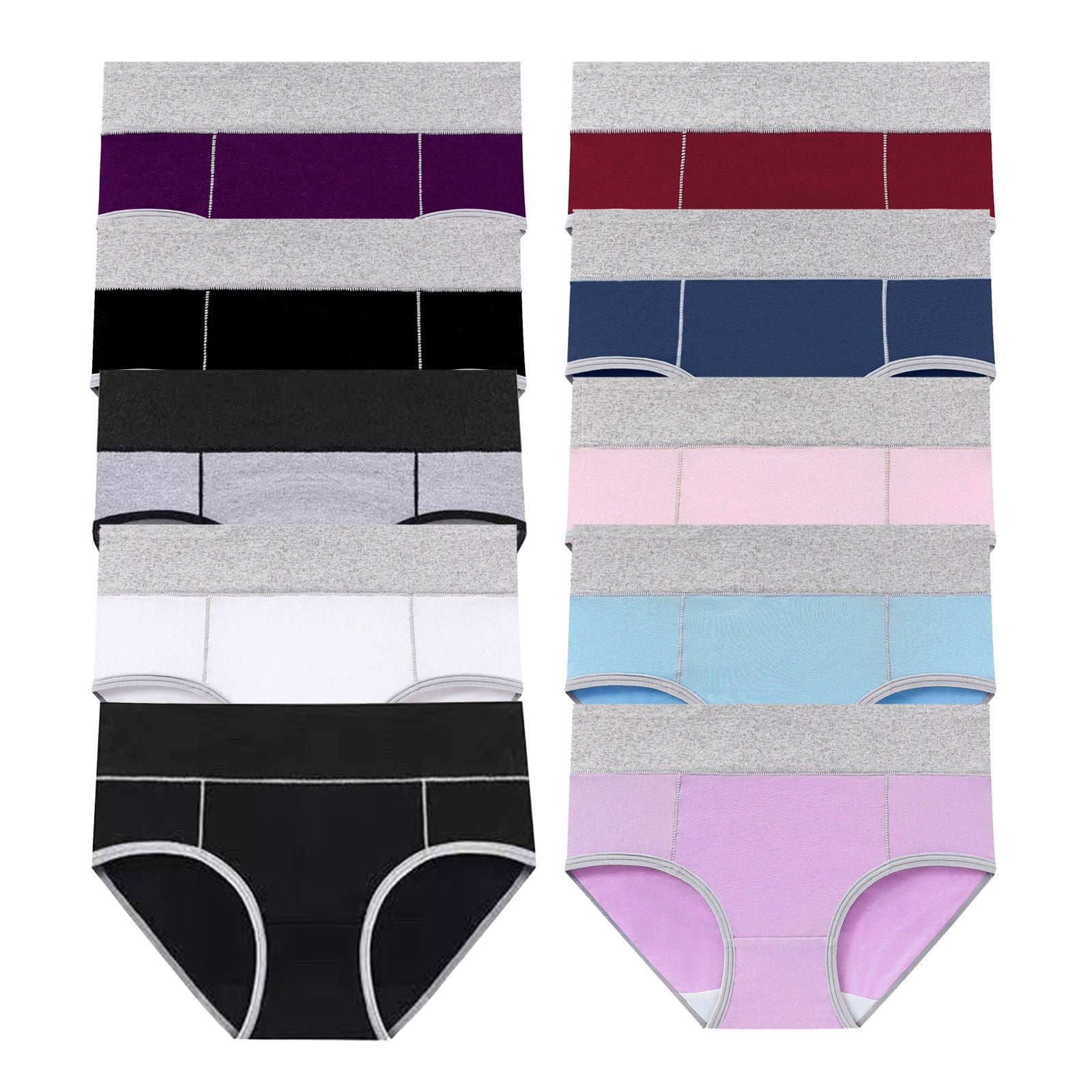 10 Pack Womens High Waisted Cotton Underwear Full Coverage Ladies ...