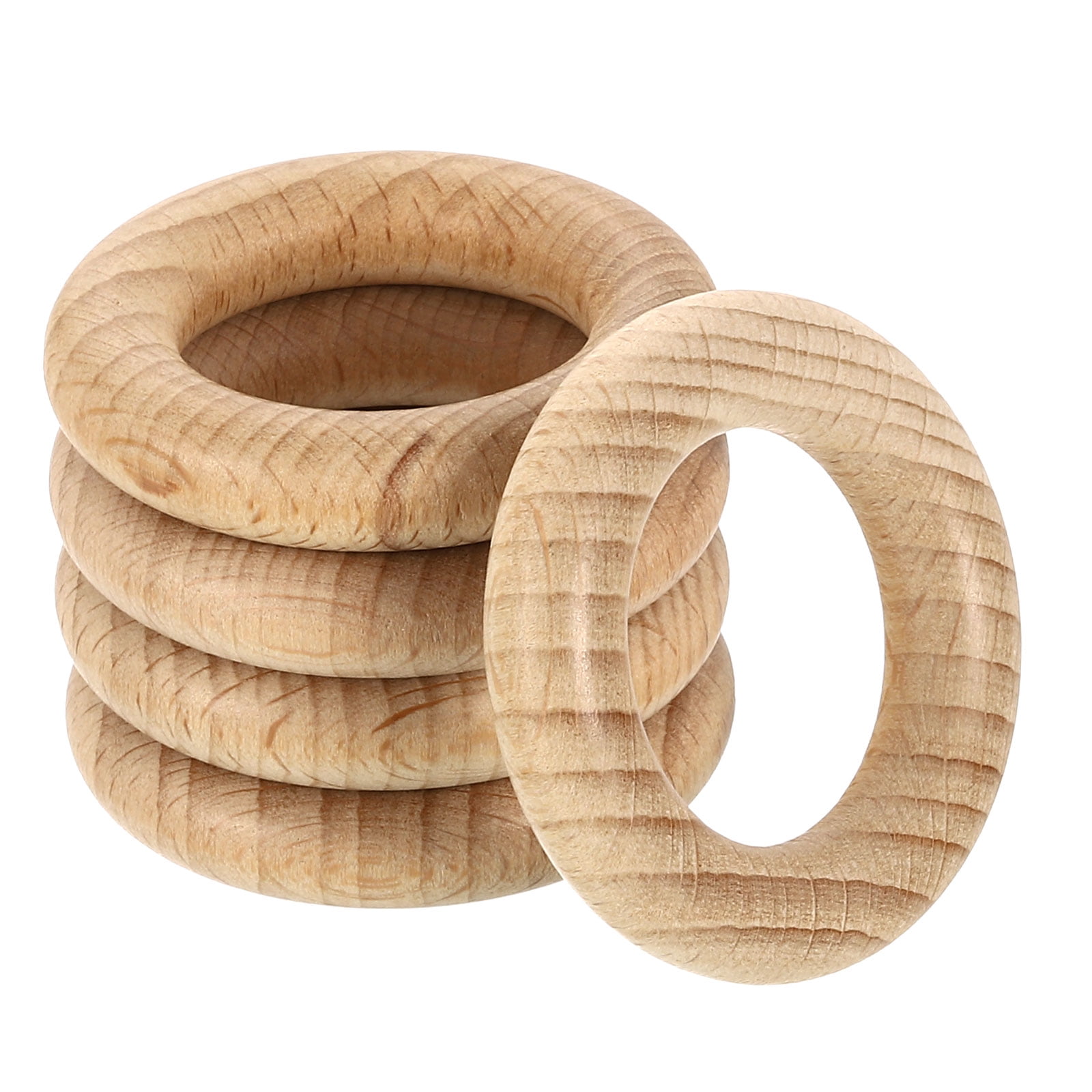 10 Pack Wood Rings, 1.97"(50mm) OD. 10mm Thick Natural Beech Solid ...