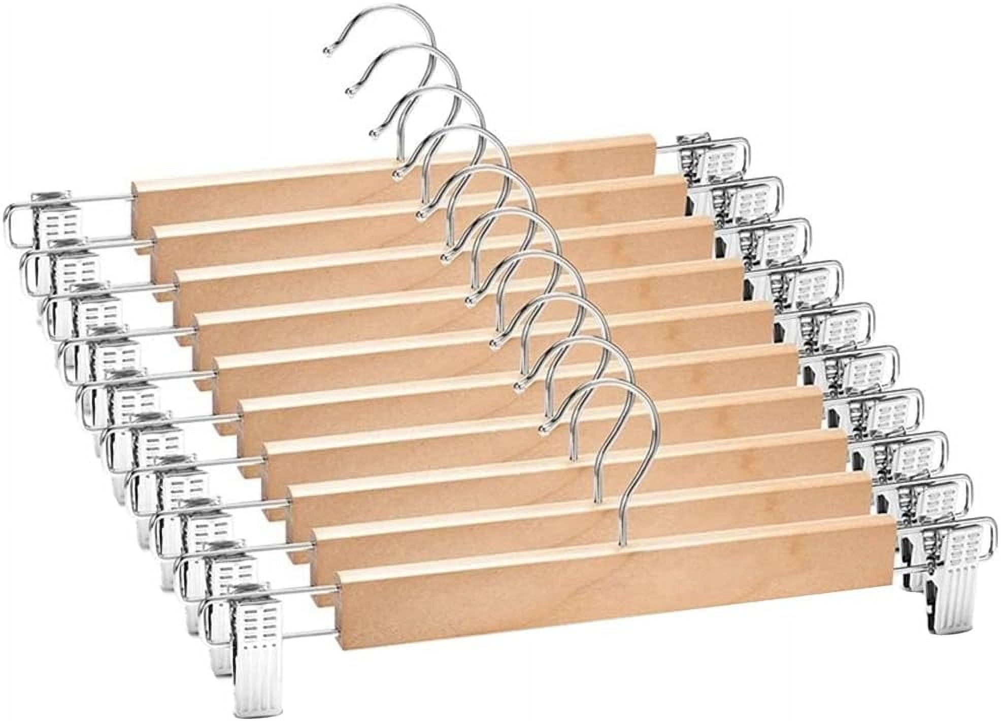 10 Pack Wooden Skirt Hangers with Adjustable Clips Non-Slip Trouser ...