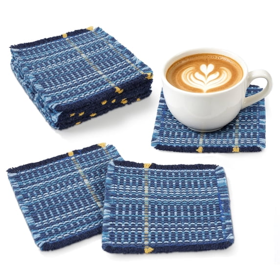 10 Pack Woven Square Cup Mat Fabric Absorbent Mug Mat with Fringe for ...