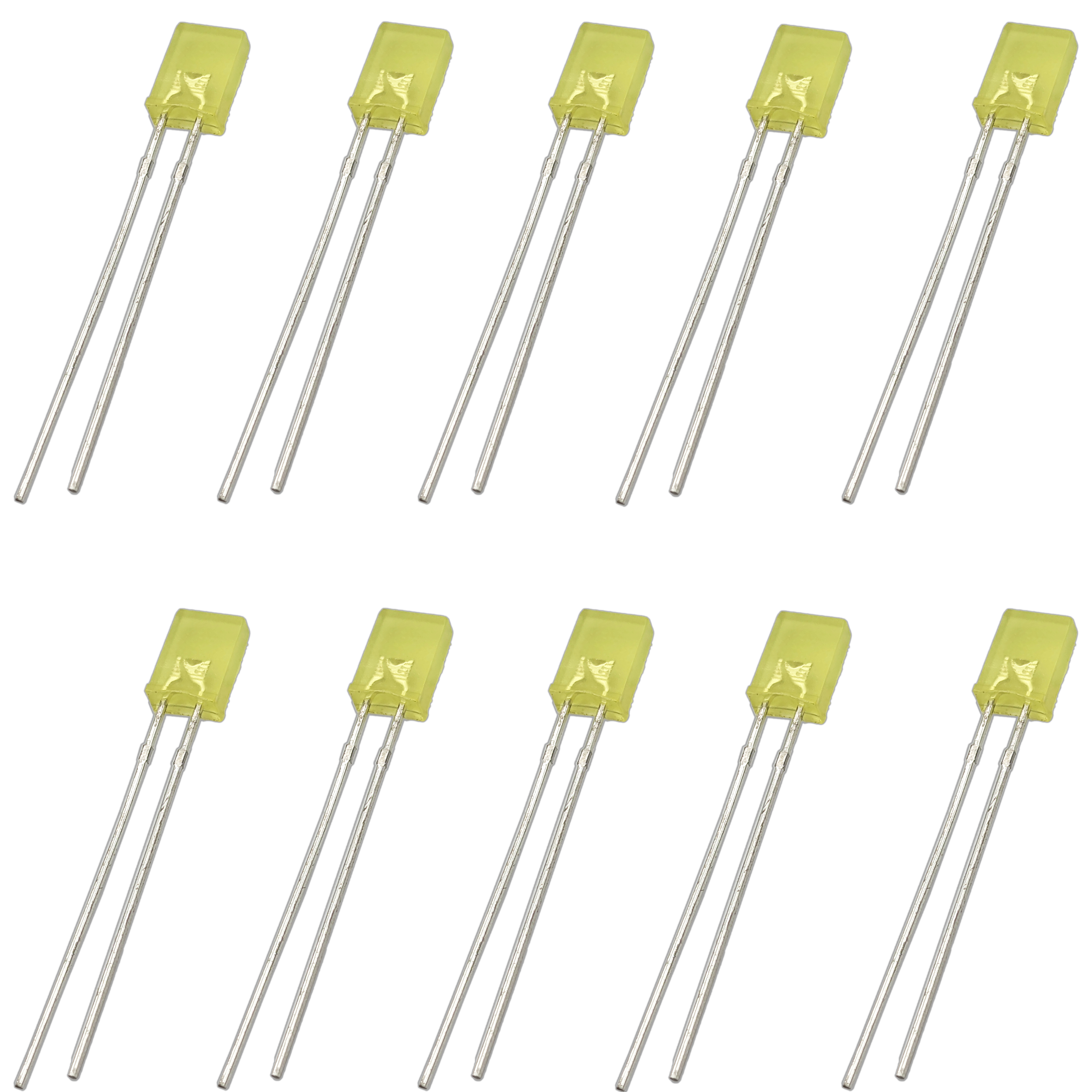 10 Pack Yellow Rectangular LEDs, Diffused Lens (5mm x 2mm x 7mm ...