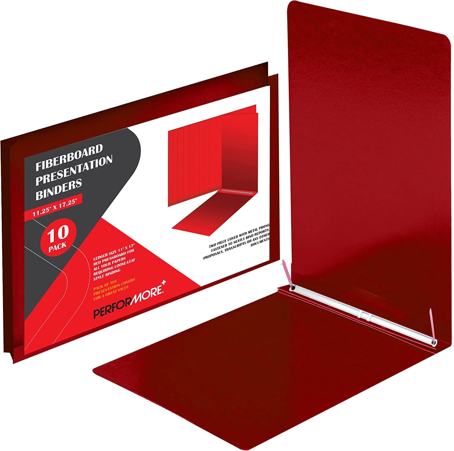 10 Pack of 11”x17” Landscape Pressboard Presentation Binder Folder, Red ...