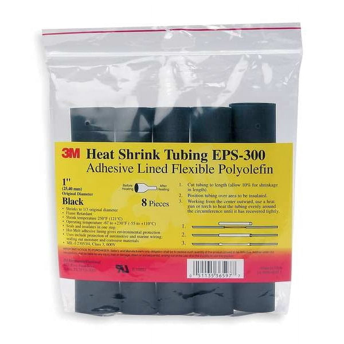 3m Shrink Tubing,6 in,Blk,1 in ID,PK10 EPS300-1-6"-BLACK-10-10 PC PKS ...