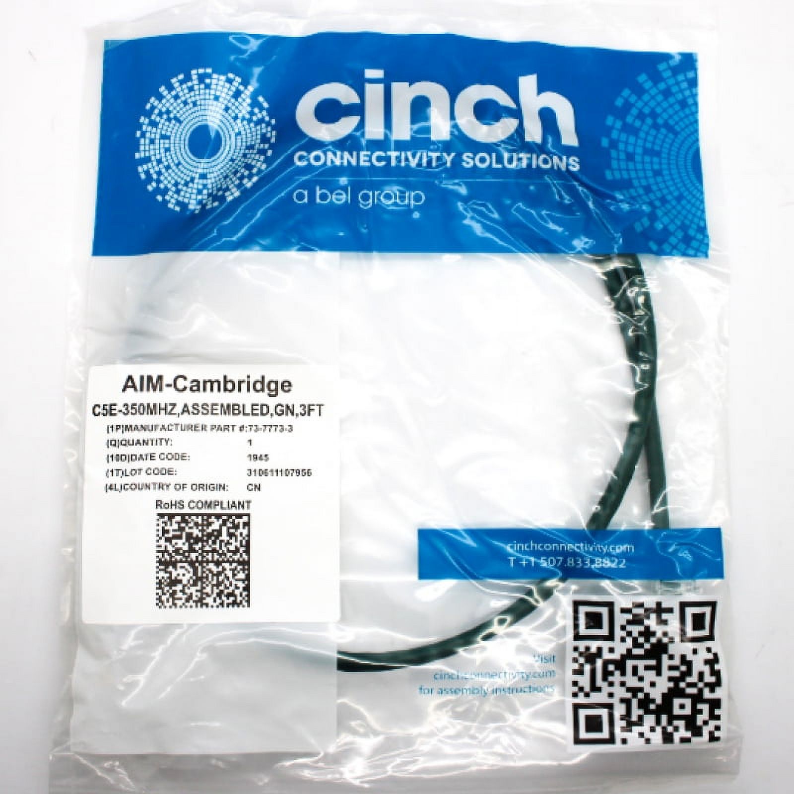 10 Pack of AIM-Cambridge Cinch 3ft 24AWG RJ45 Patch Cords 73-7773-3 ...