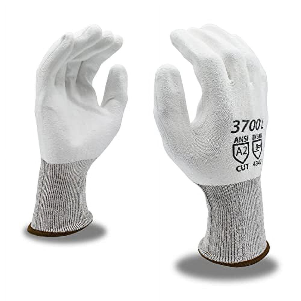 10-Pack of Cordova 3700XL Premium Work Gloves, White 13-Gauge HPPE Shell, White Polyurethane ...