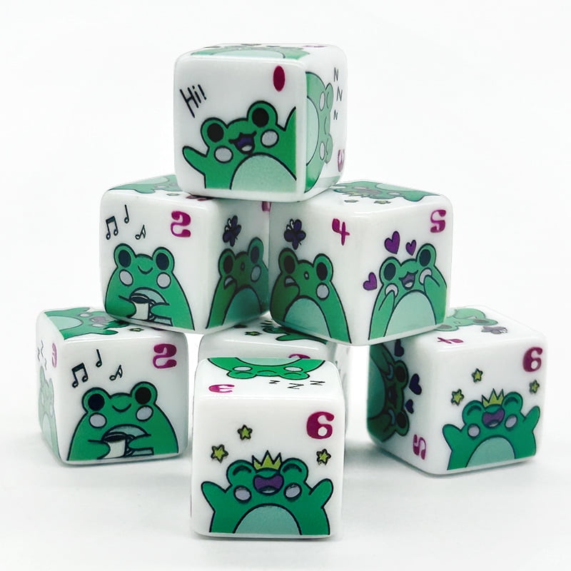 10-Pack of Frog Dice | Printed d6 Dice Featuring Cute Green Frog ...