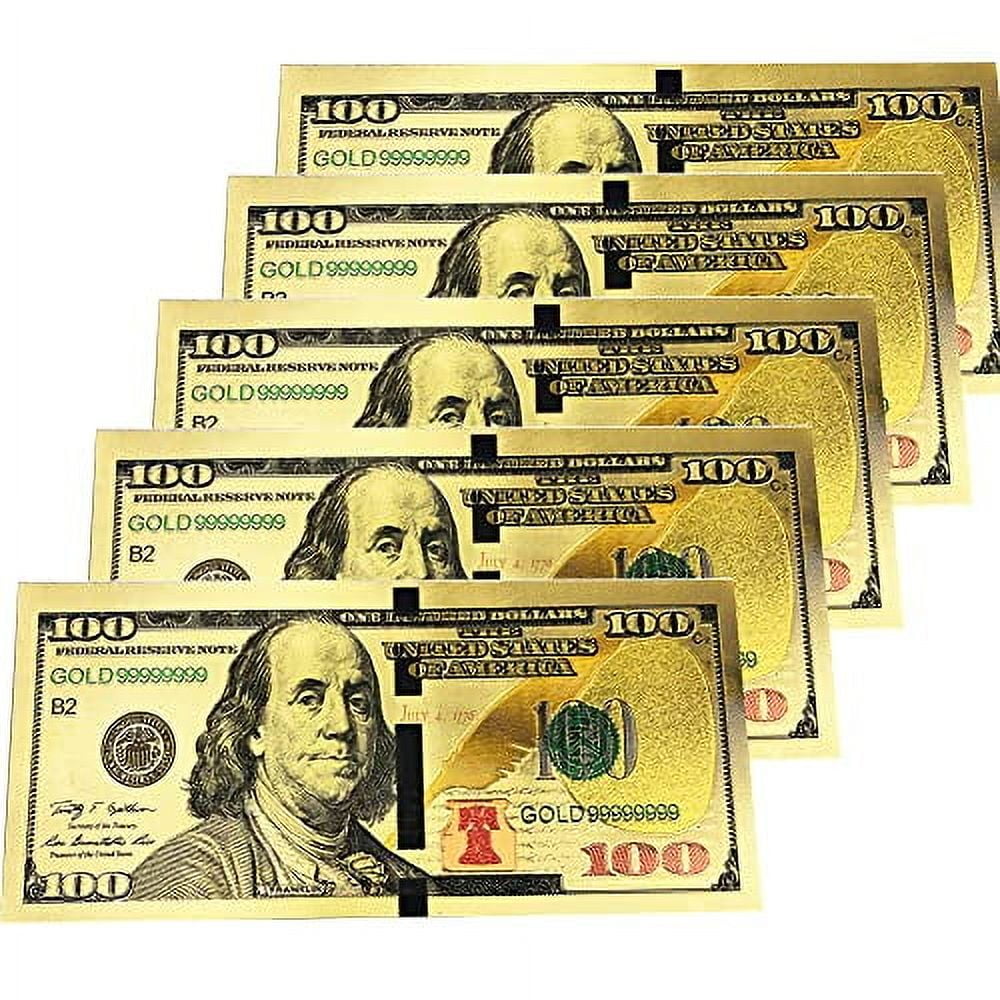 10 Pack of Gold 100 Dollar Bill, Gold Foil USD Paper Money Banknotes ...